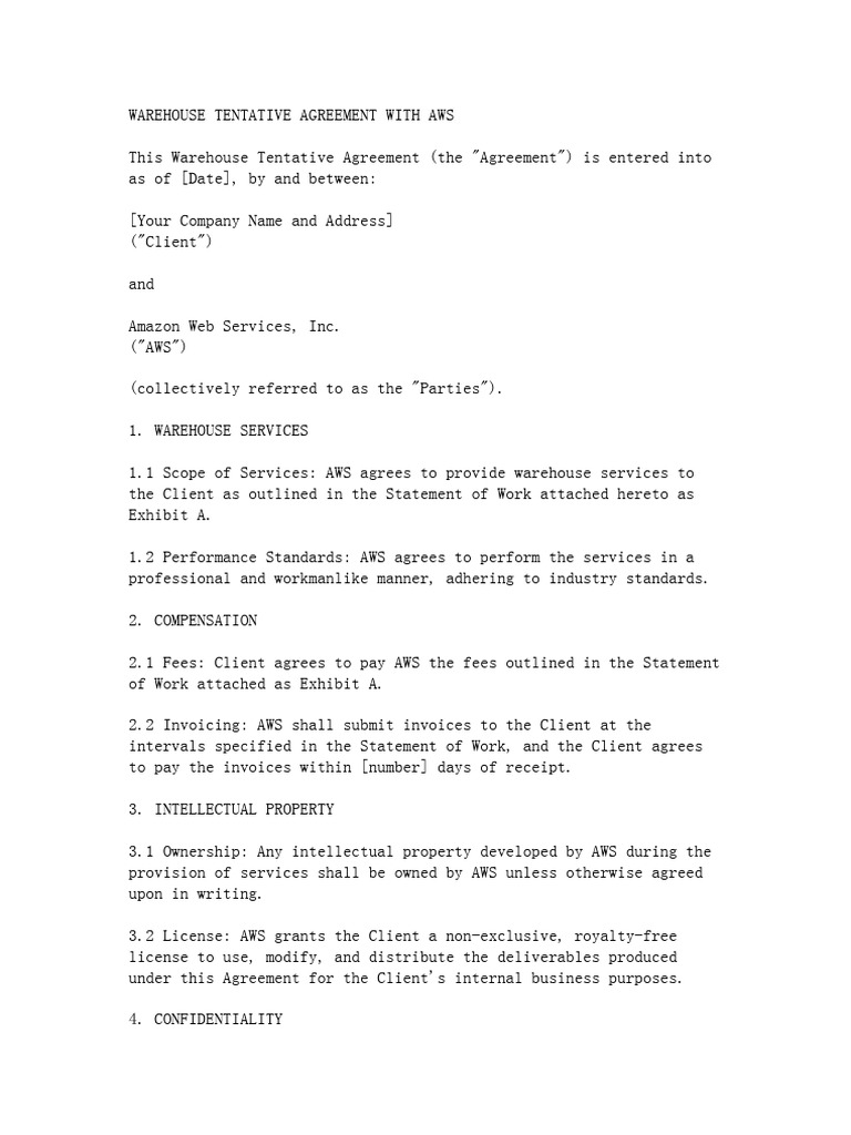 Warehouse Tentative Agreement With Aws | PDF | License | Breach Of Contract