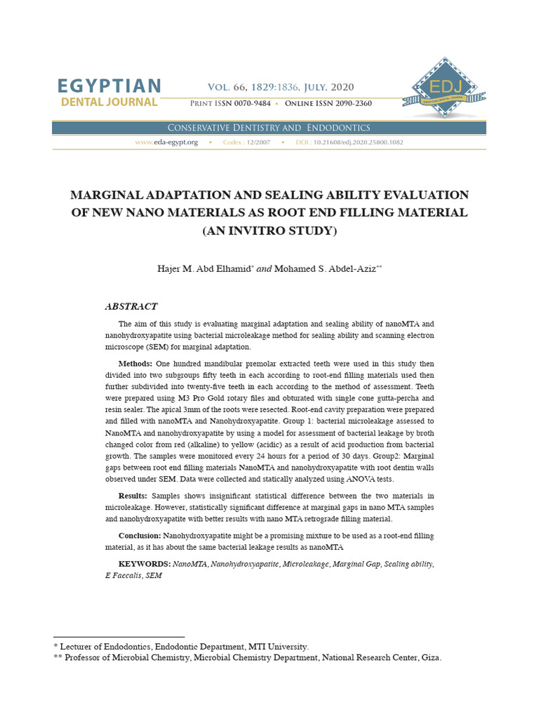 Marginal Adaptation and Sealing Ability Evaluation | Download Free PDF ...