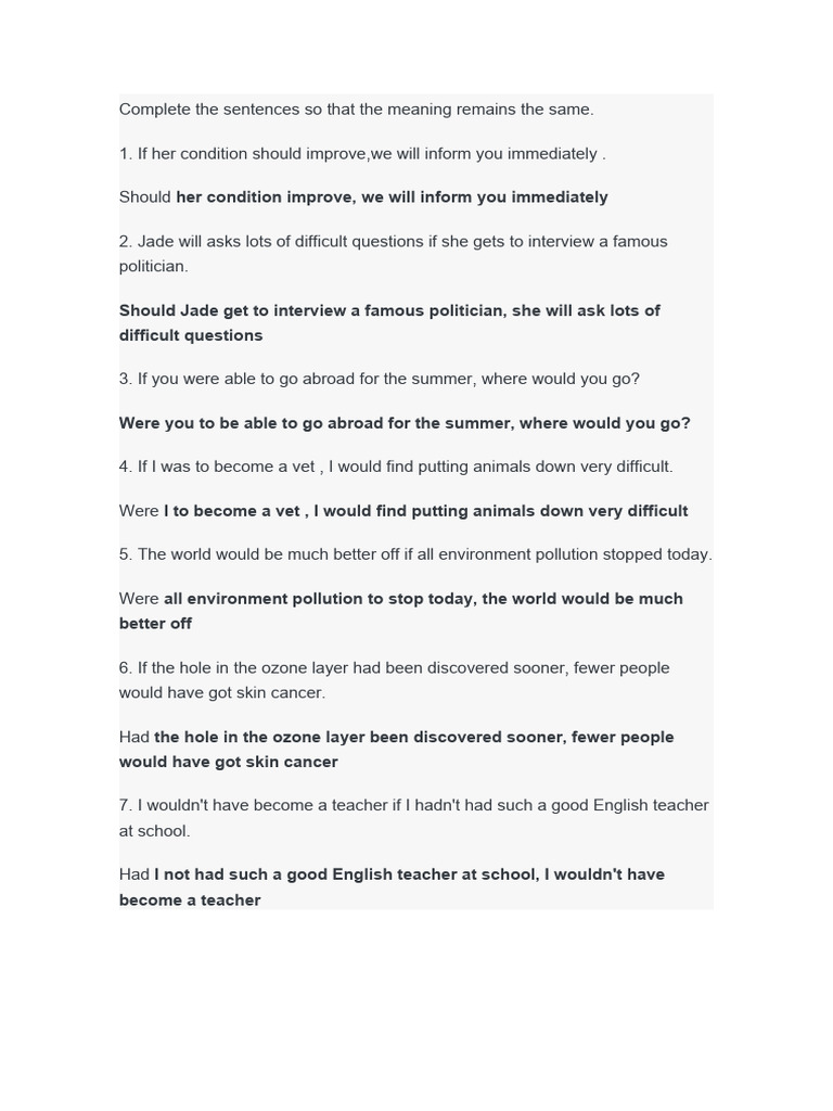 Sentence Transformation Exercises | PDF
