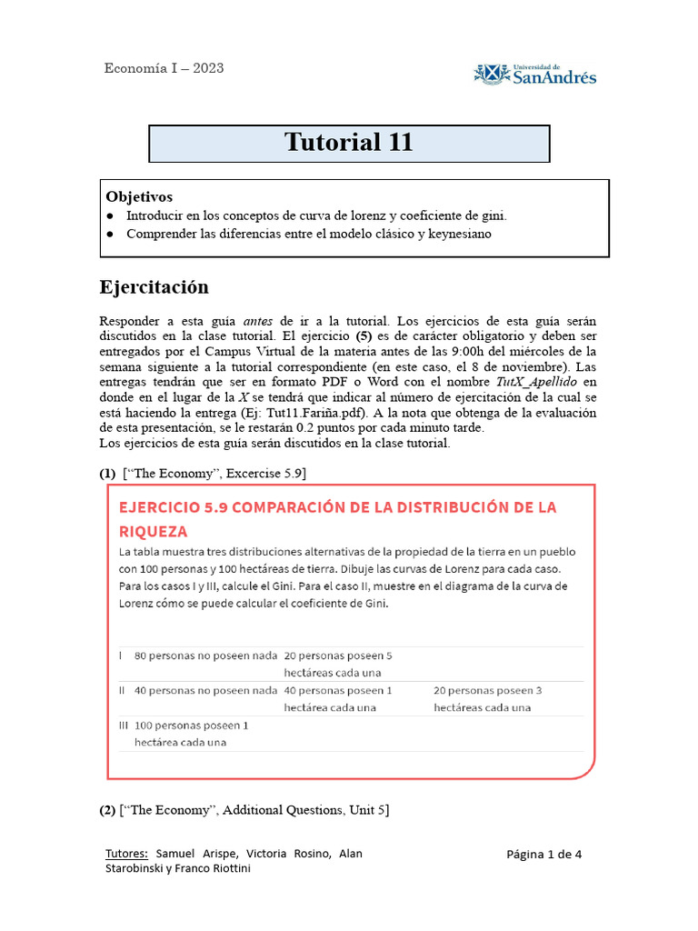 Eco1 2023 Tut 11 | PDF | Economía keynesiana | Coeficiente GINI