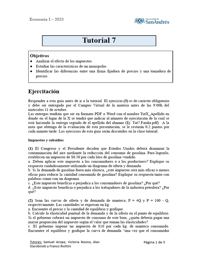 Eco1 2023 Tut 7 | PDF | Monopolio | Excedente económico