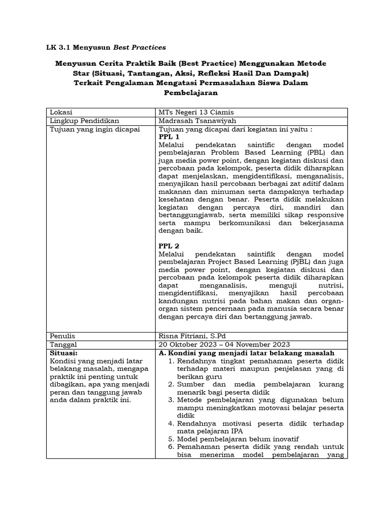LK 3.1 Menyusun Best Practices IPA | PDF | Sains & Matematika