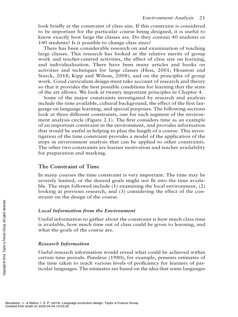 Language Curriculum Design - (2. Environment Analysis) | Download Free PDF | Fluency | Communication
