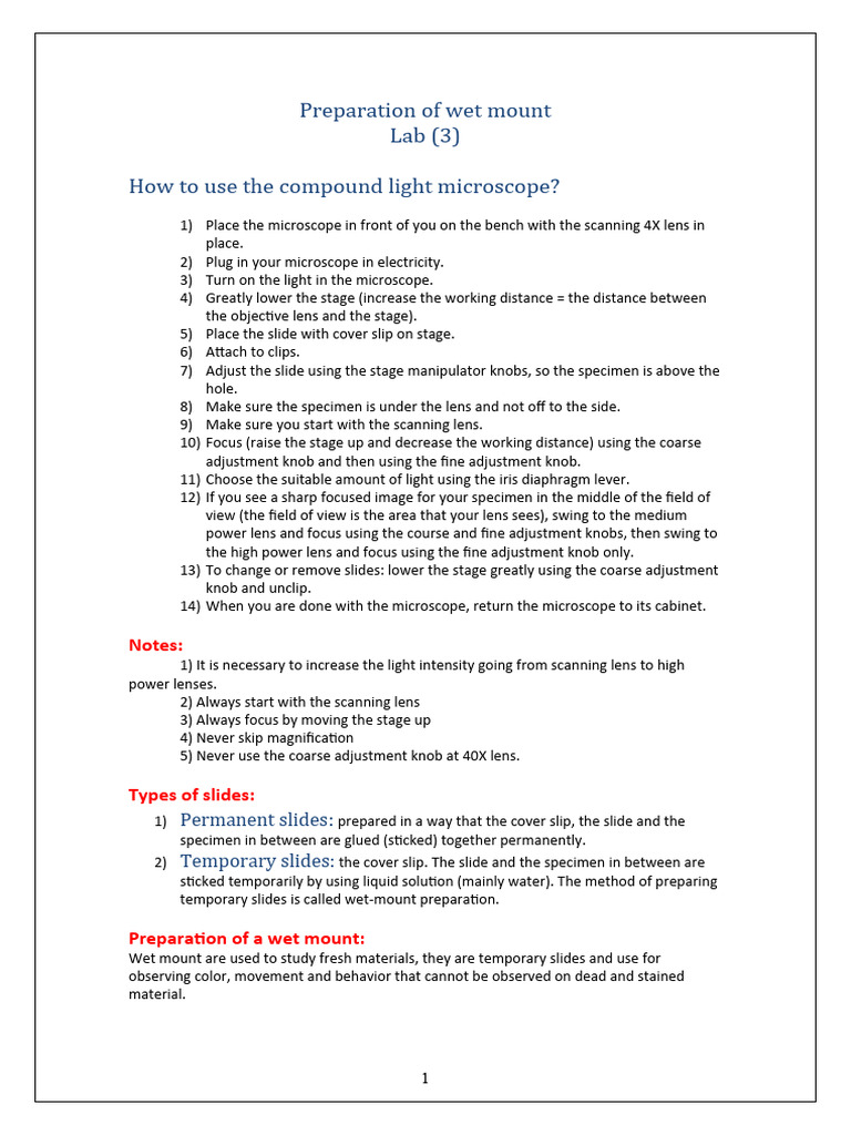 Wet Mount Preparation Guide | PDF | Lenses | Microscopy