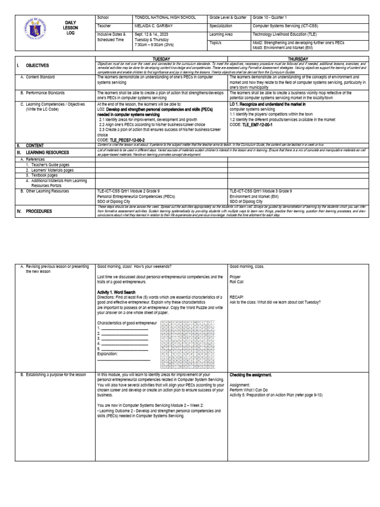CSS 10 - Qrtr1 WEEK 3 | PDF | Learning | Entrepreneurship