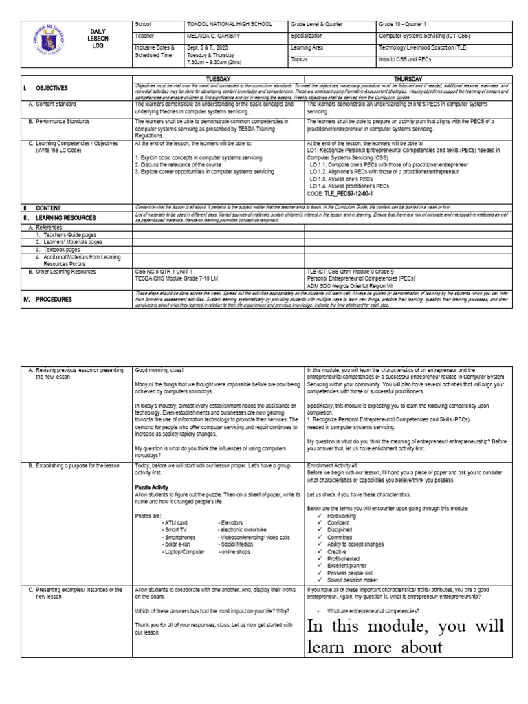 CSS 10 - Qrtr1 WEEK 2 | PDF | Entrepreneurship | Learning