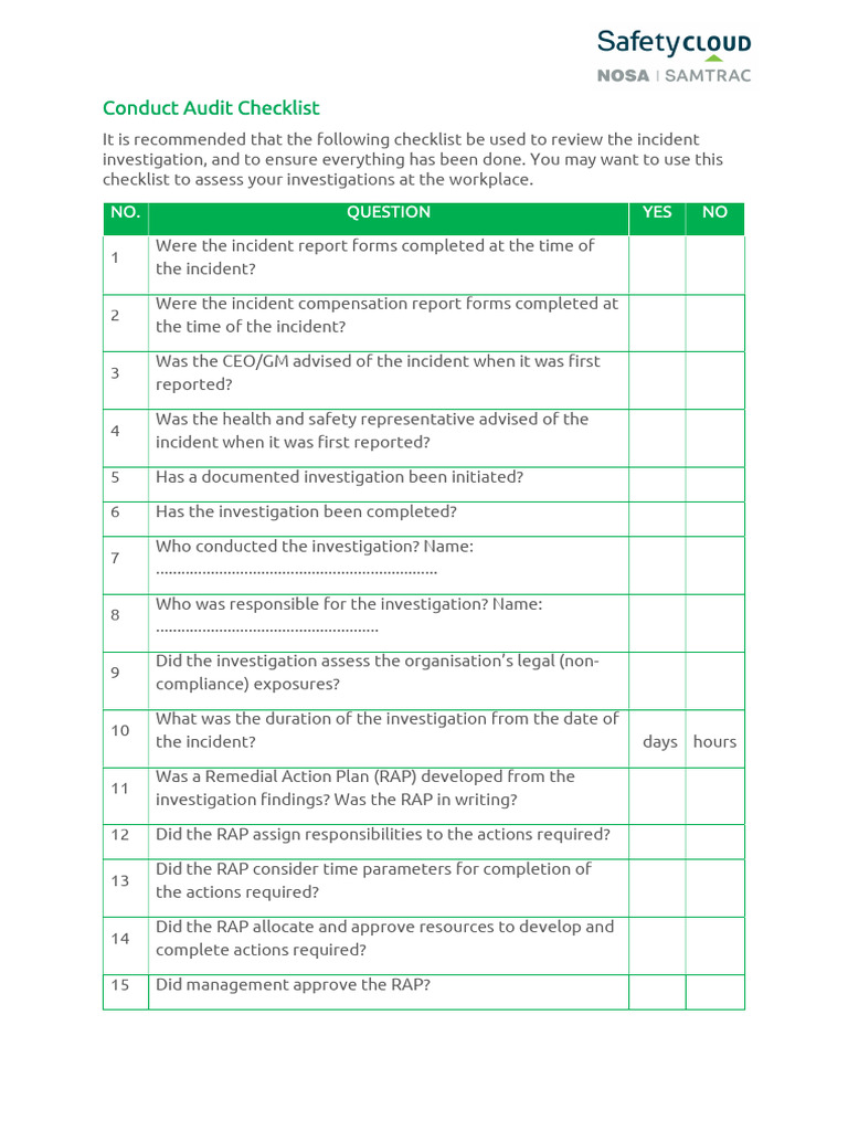 Module 4 - Conduct Audit - Checklist Incident Investigation | PDF ...