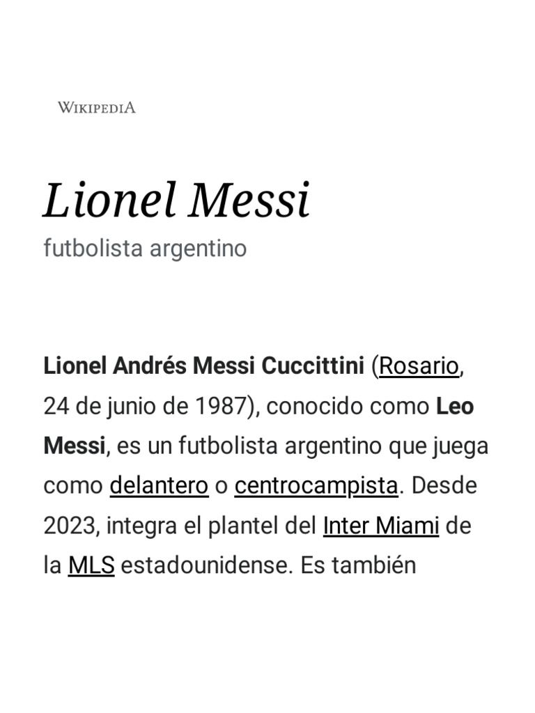Lionel Messi - Wikipedia, La Enciclopedia Libre | PDF | Lionel Messi ...