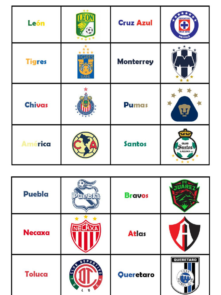 Memorama Equipos de Futbol Nivel 2 | PDF