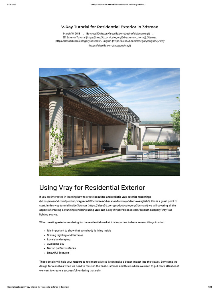 V-Ray Tutorial For Residential Exterior in 3dsmax - by Aleso3D | PDF | Rendering (Computer ...