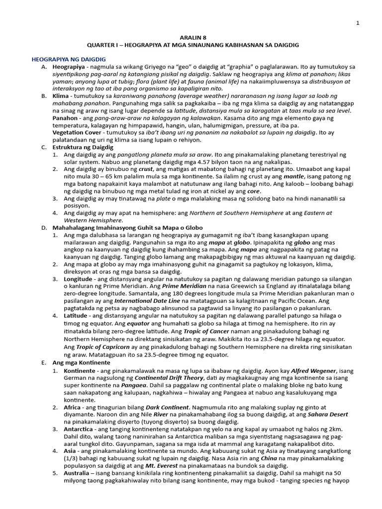 Quarter 1 Lectures 2023 | PDF