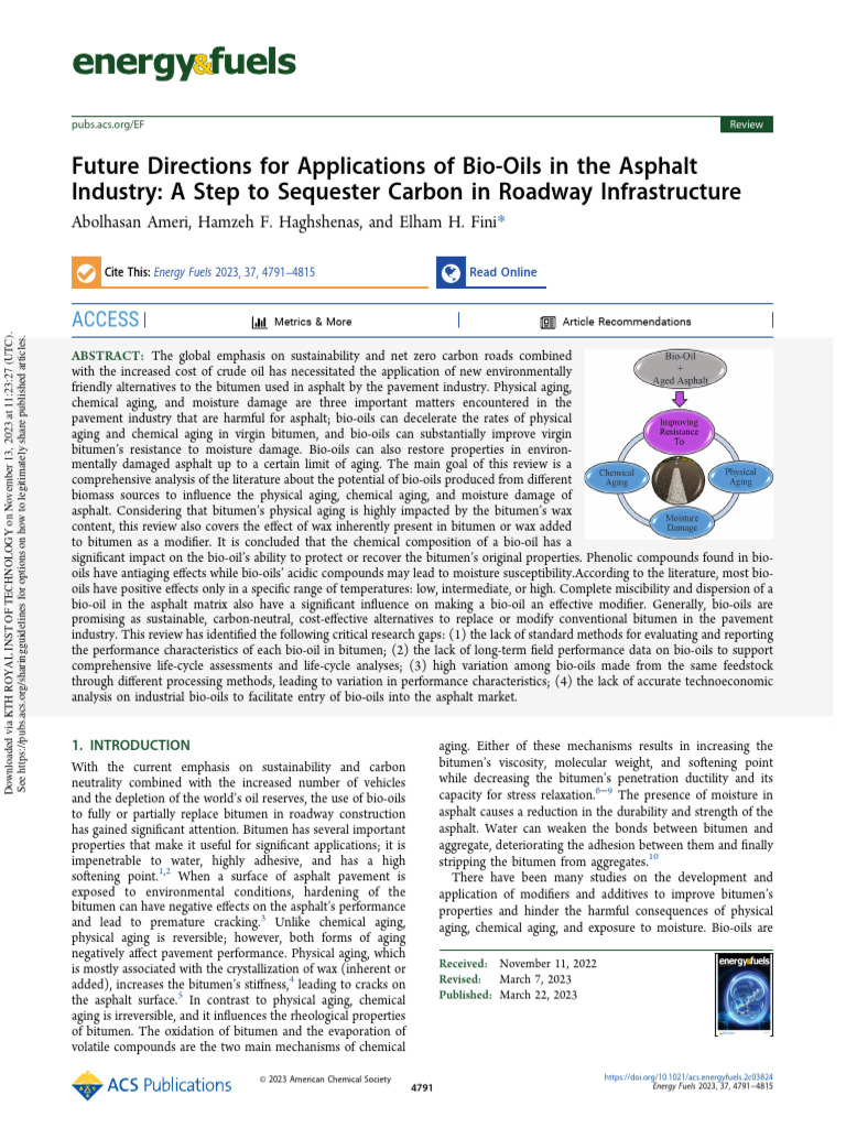 Future Directions For Applications of Bio-Oils in The Asphalt Industry: A Step To Sequester ...