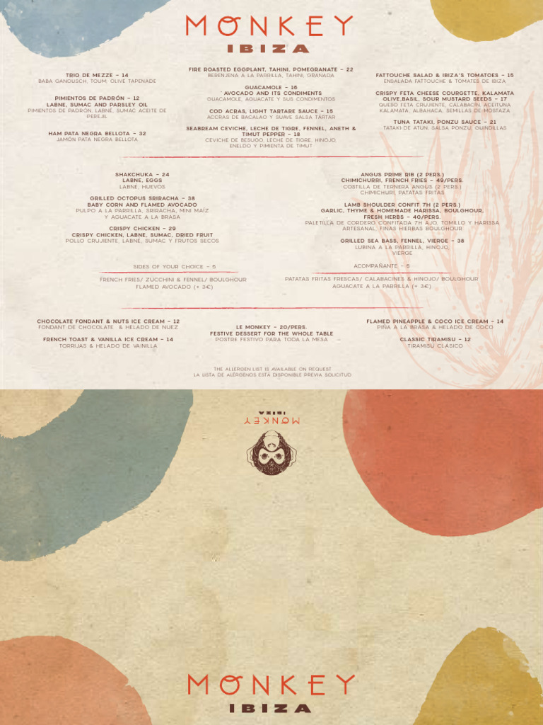 Menu Monkey Ibiza | PDF | Ingredientes de comida | Cocina occidental