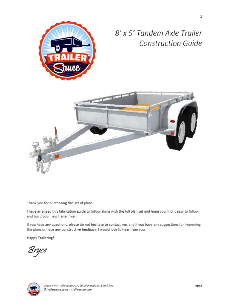 8 X 5 Tandem Axle Construction Guide | PDF | Trailer (Vehicle) | Brake