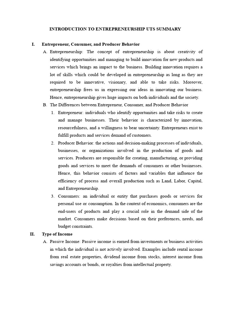 Introduction To Entrepreneurship Uts Summary | PDF | Entrepreneurship ...