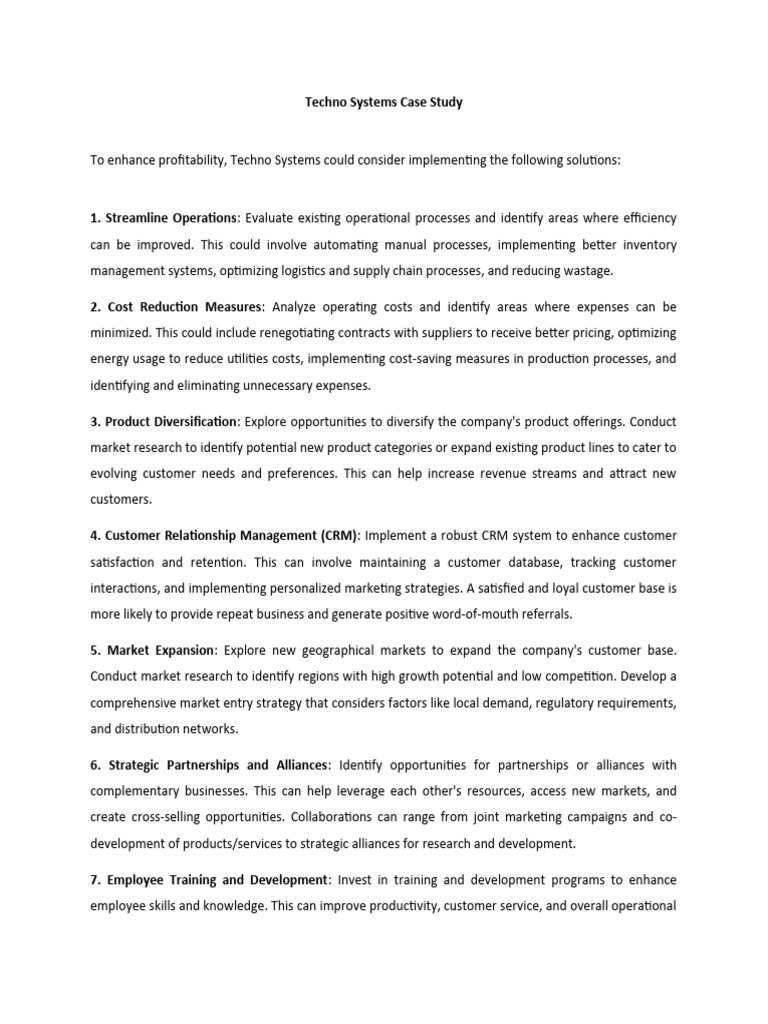 Techno Systems Profitability Strategies | PDF | Sales | Supply Chain