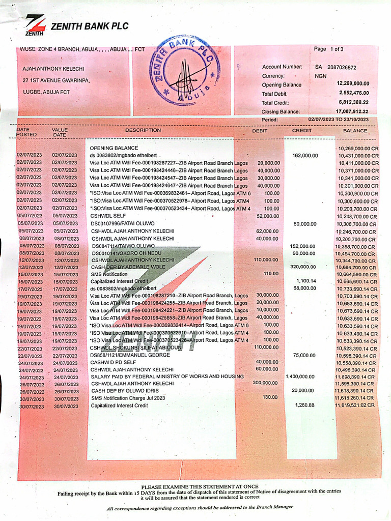 Zenith Bank Statement | PDF