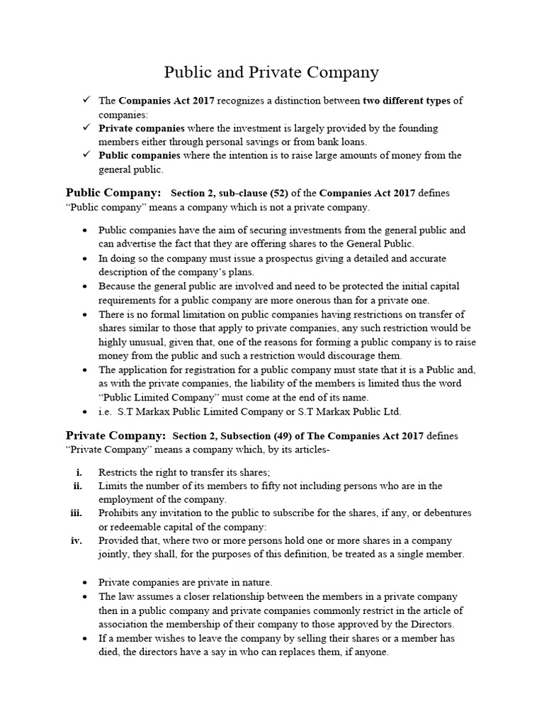 Public and Private Company | PDF | Privately Held Company | Companies