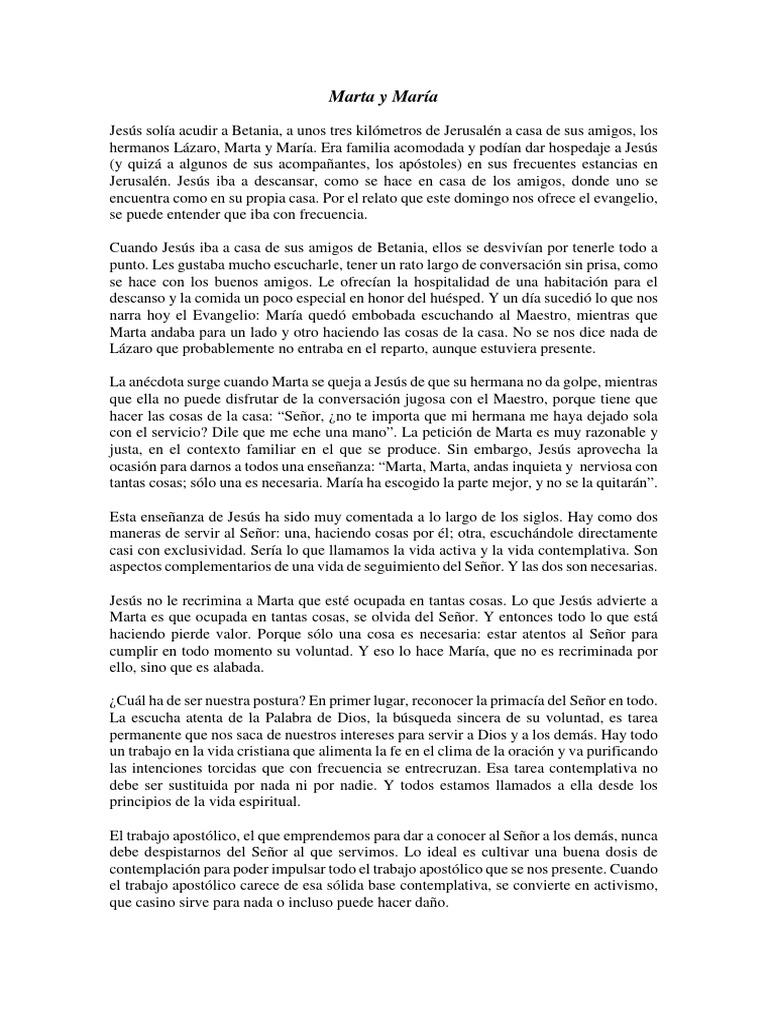 Marta y Maria | PDF | María, madre de Jesús