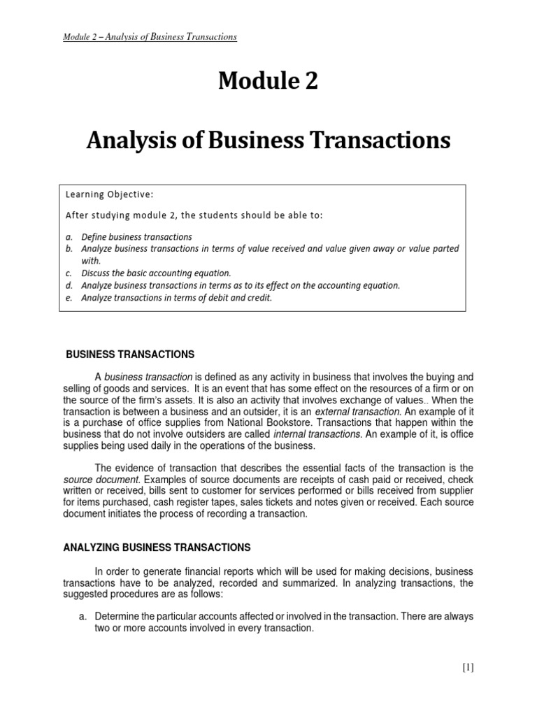 Module 2 Analysis Of Business Transactions Pdf Balance Sheet Equity Finance