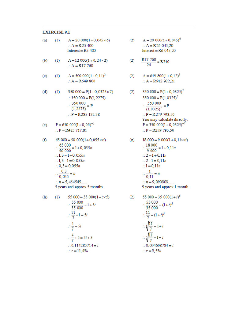 MEMO Financial Maths Chapter 9 Exercises | PDF MEMO Financial Maths Chapter 9 Exercises | PDF