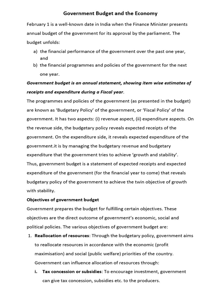 Government Budget And The Economy St Pdf Taxes Government Budget