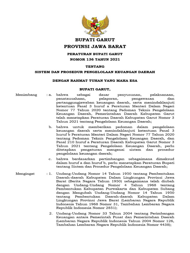 Perbup 136 TH 2021 TTG Sistem Dan Prosedur Pengelo - 220721 - 104608 | PDF