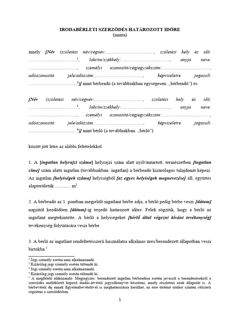 Irodaberleti Szerzodes Minta Hatarozott Idore | PDF