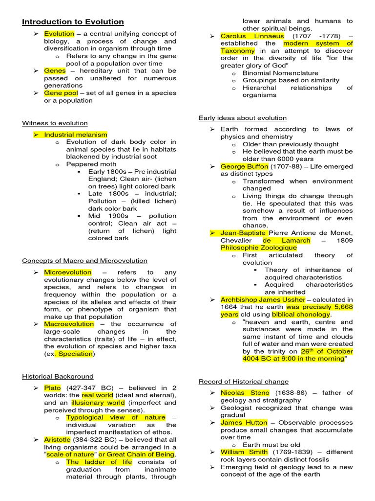 1 NOTES Introduction To Evolution | PDF | Evolution | Fossil