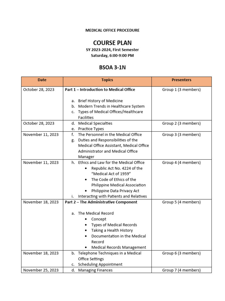 Course Plan BSOA 3 1N | PDF | Medicine | Health Care