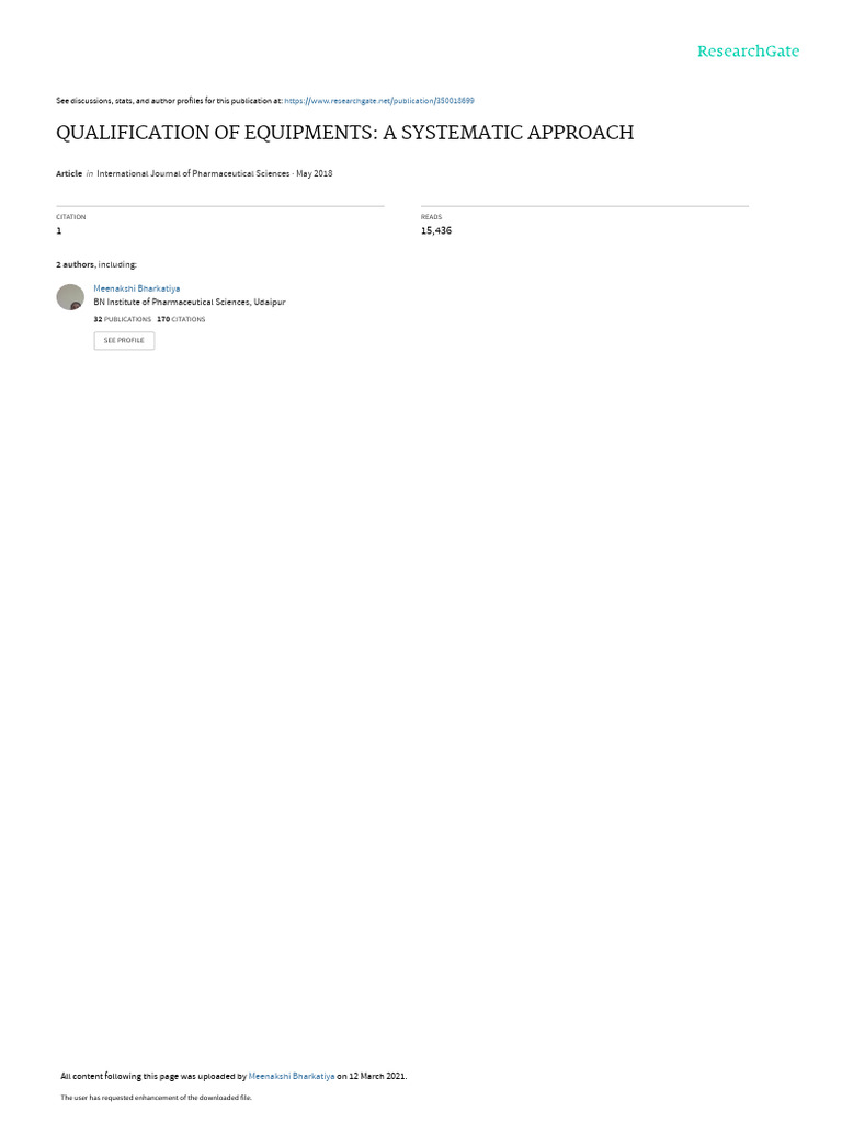 Qualification of Equipments: A Systematic Approach: International Journal of Pharmaceutical ...