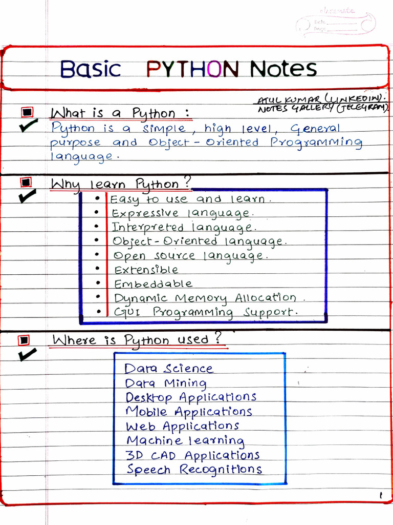 Python Basic Notes Pdf Python Programming Language Systems