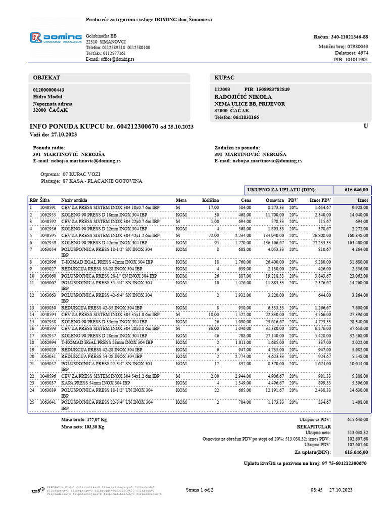 Inox Press Hidro Modul | PDF