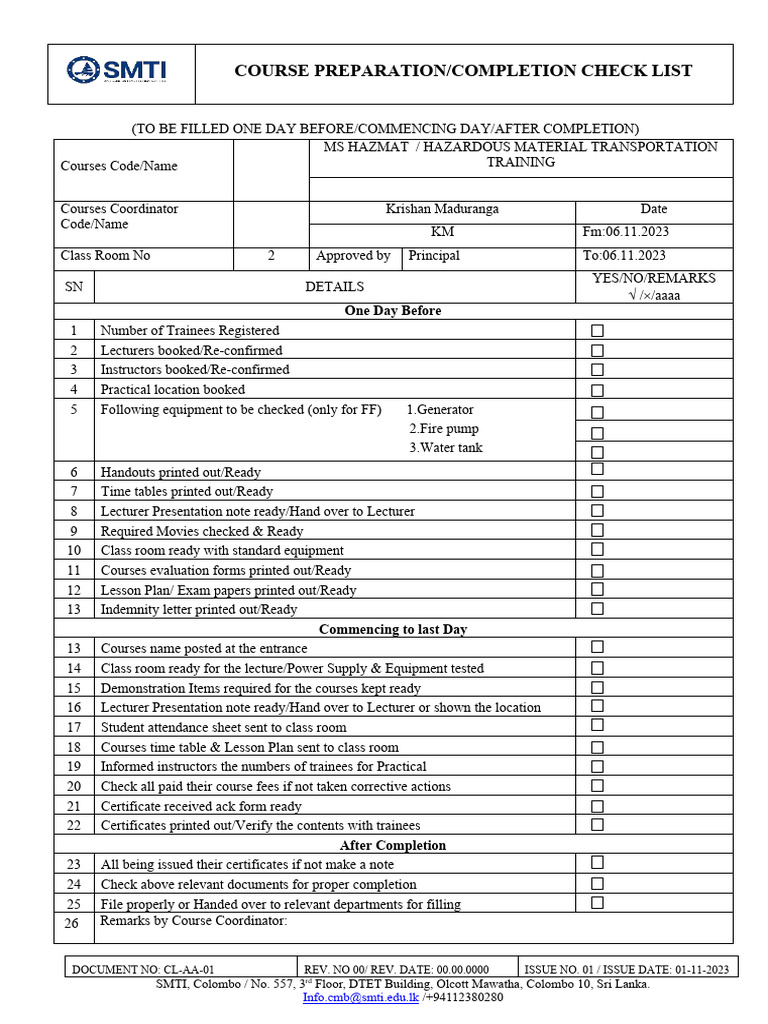 Cl-Aa-01-Course Check List - A | PDF