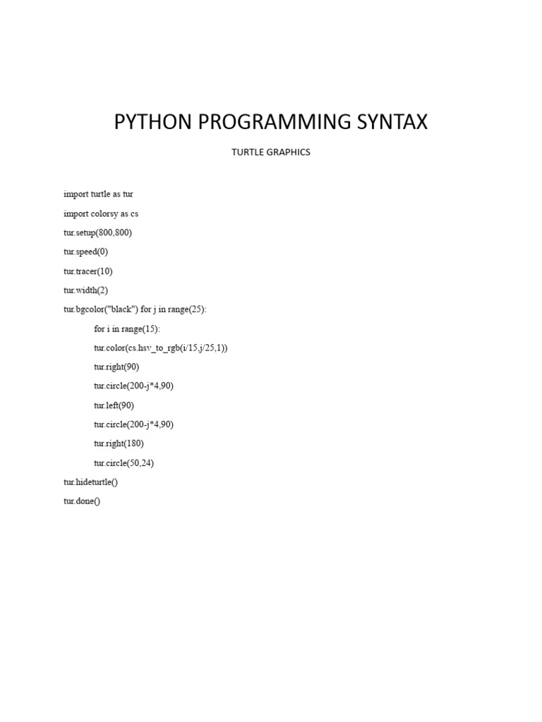 Python Programming Syntax: Turtle Graphics | PDF | Computers | Technology & Engineering