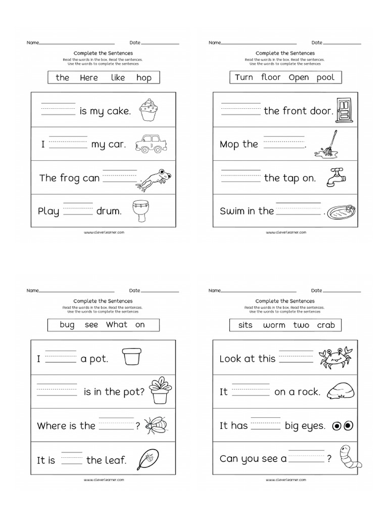 Complete The Sentence Kindergarten Worksheet - 1h (4 Files Merged) | PDF