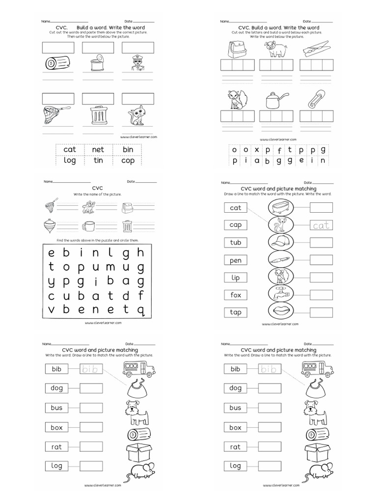 CVC Build A Word Preschool Worksheet 1 (6 Files Merged) | PDF