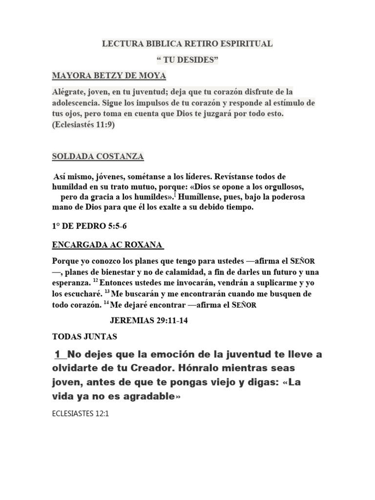 Lectura Biblica Retiro Espiritual | PDF