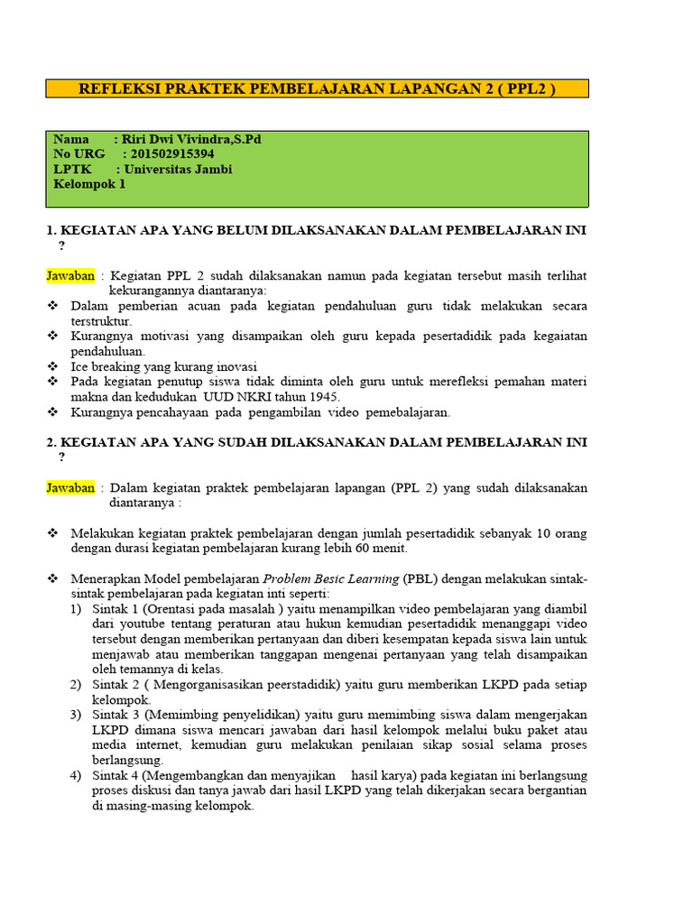 Refleksi PPL 2 | PDF