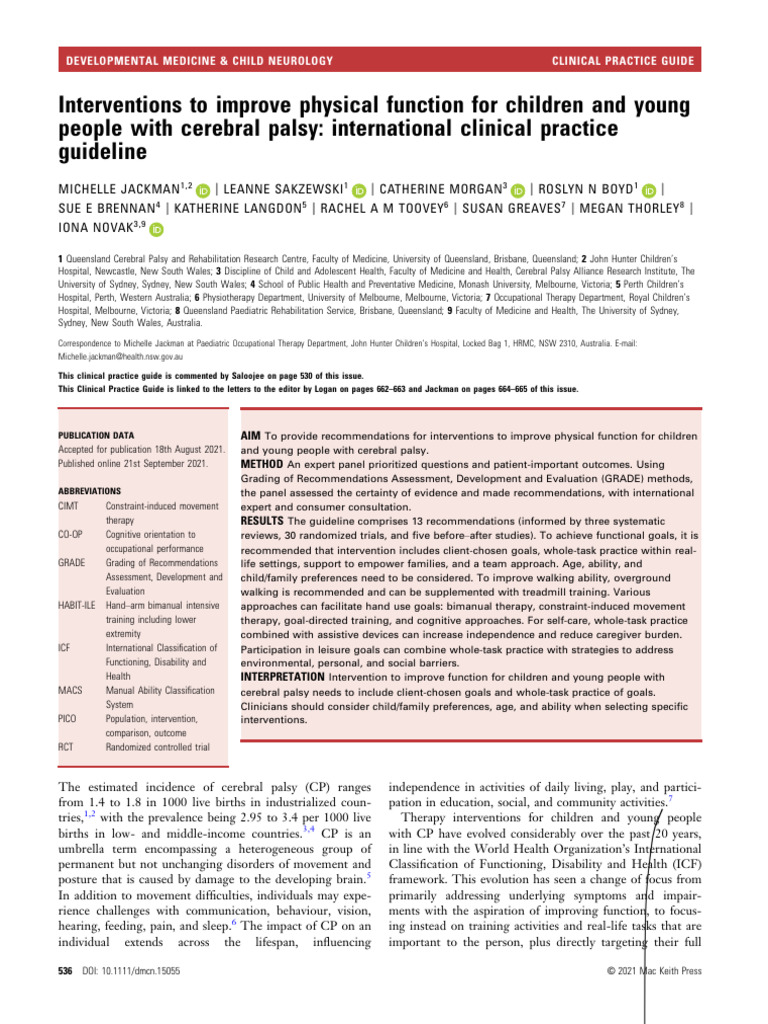 Develop Med Child Neuro - 2021 - Jackman - Interventions To Improve ...