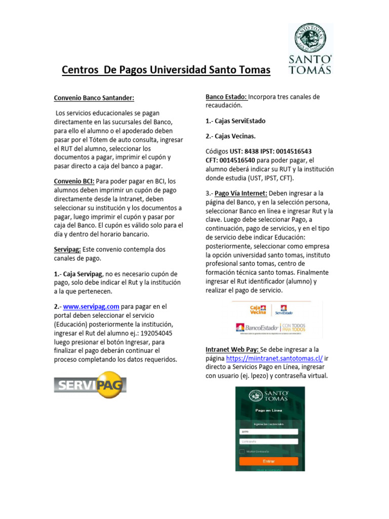 Centros de Pagos Santo Tomás | PDF