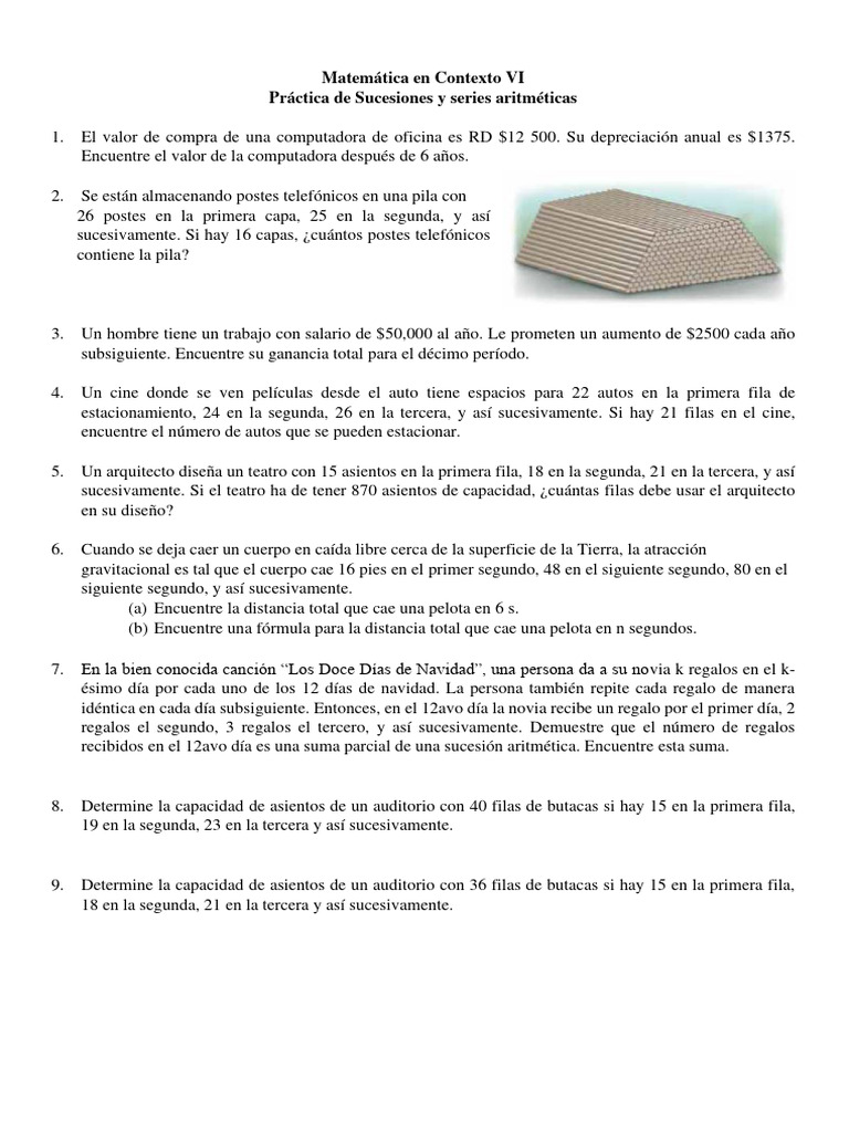 Práctica de Sucesiones Aritméticas | PDF | Métodos y materiales de ...