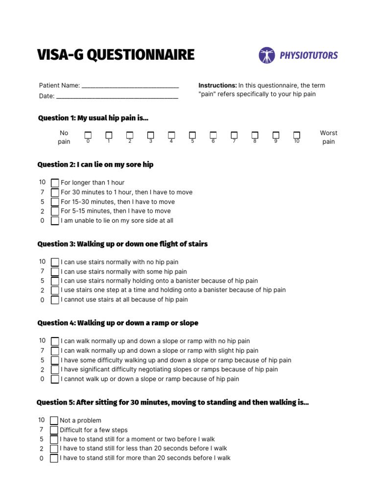 Cuestionario VISA-Gluteos | PDF | Pain | Medical Specialties