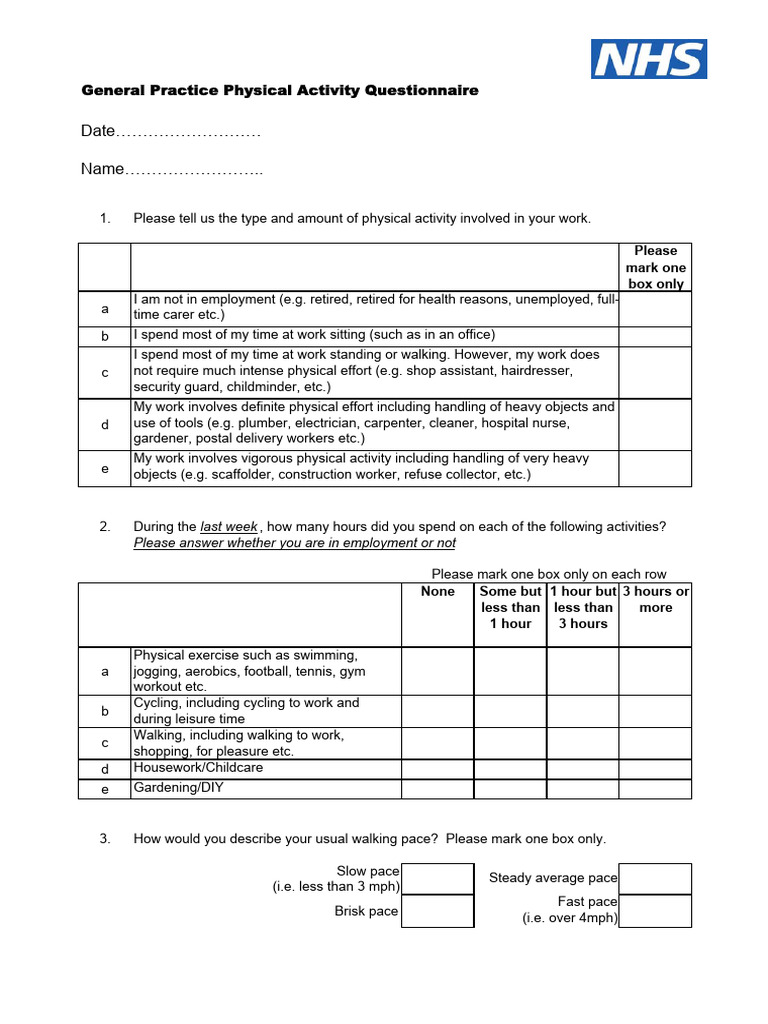 General Practice Activity Questionnaire | PDF | Health Care | Physical ...
