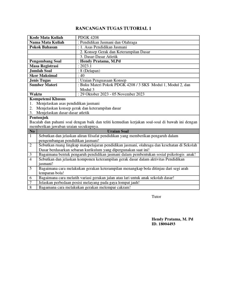 Rancangan Tugas Tutorial 1 | PDF