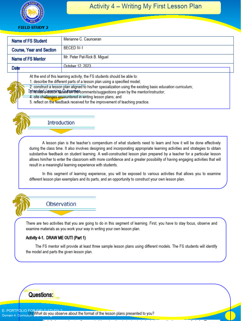 FS 2 Activity 4 | PDF | Lesson Plan | Teaching Method FS 2 Activity 4 | PDF | Lesson Plan | Teaching Method