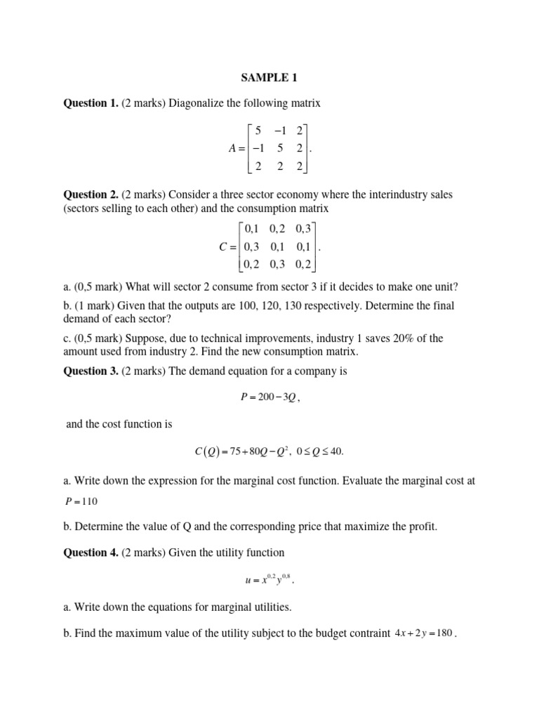 Sample Final Exam | PDF | Utility | Demand