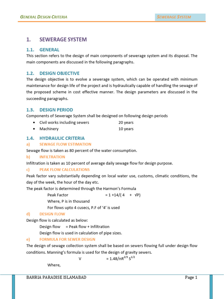 Design Criteria Sewerage | PDF | Sewerage | Sewage Treatment
