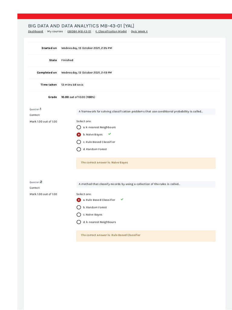Quiz 4 - Attempt Review | PDF | Statistical Classification | Support Vector Machine