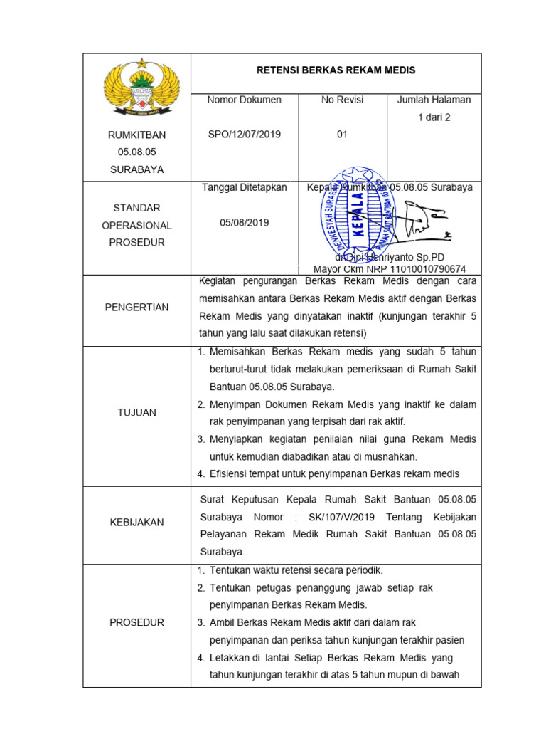 03 Sop Prosedur Retensi | PDF